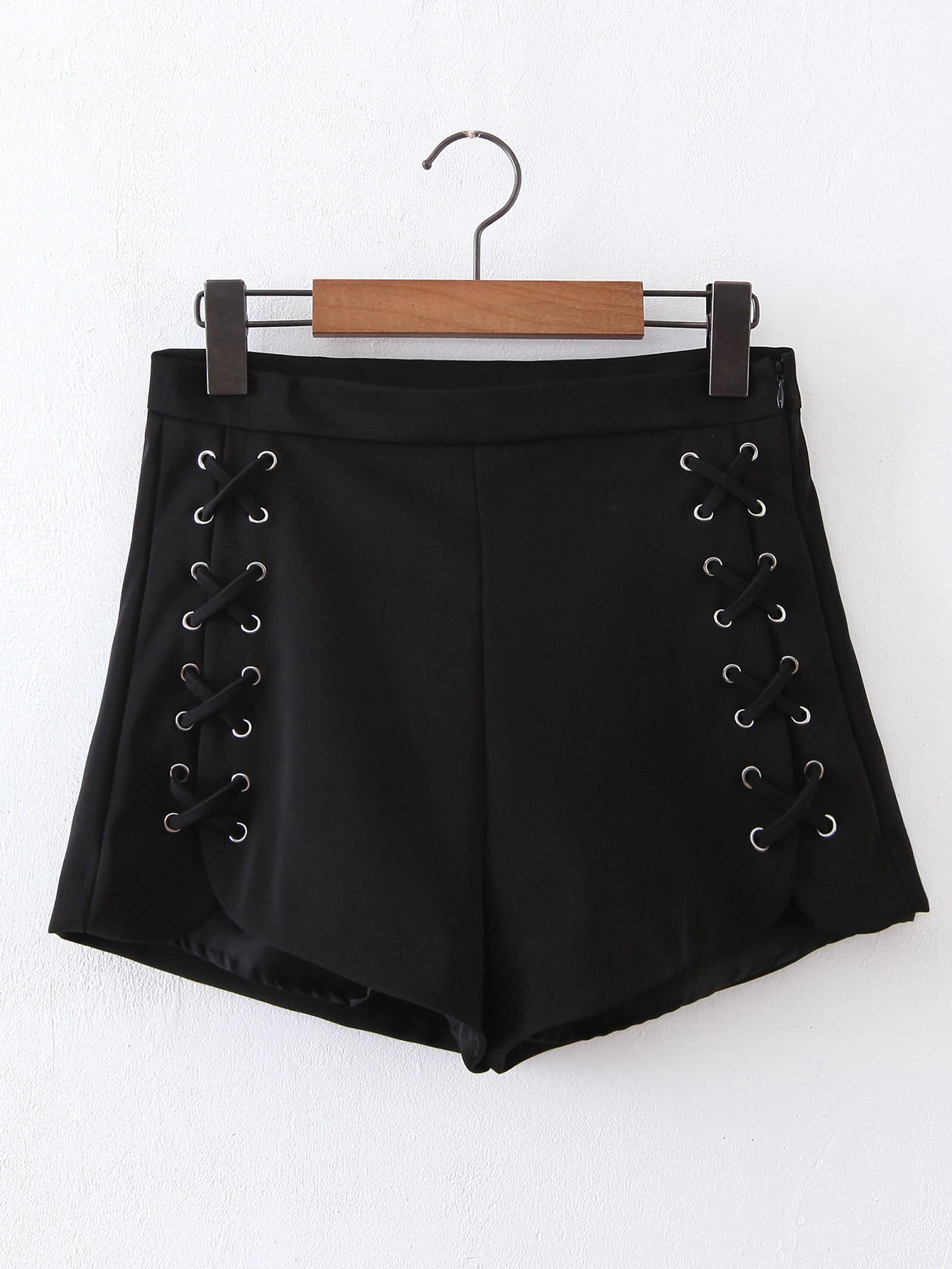 Lace Up Grommet Loose Shorts Shein Sheinside