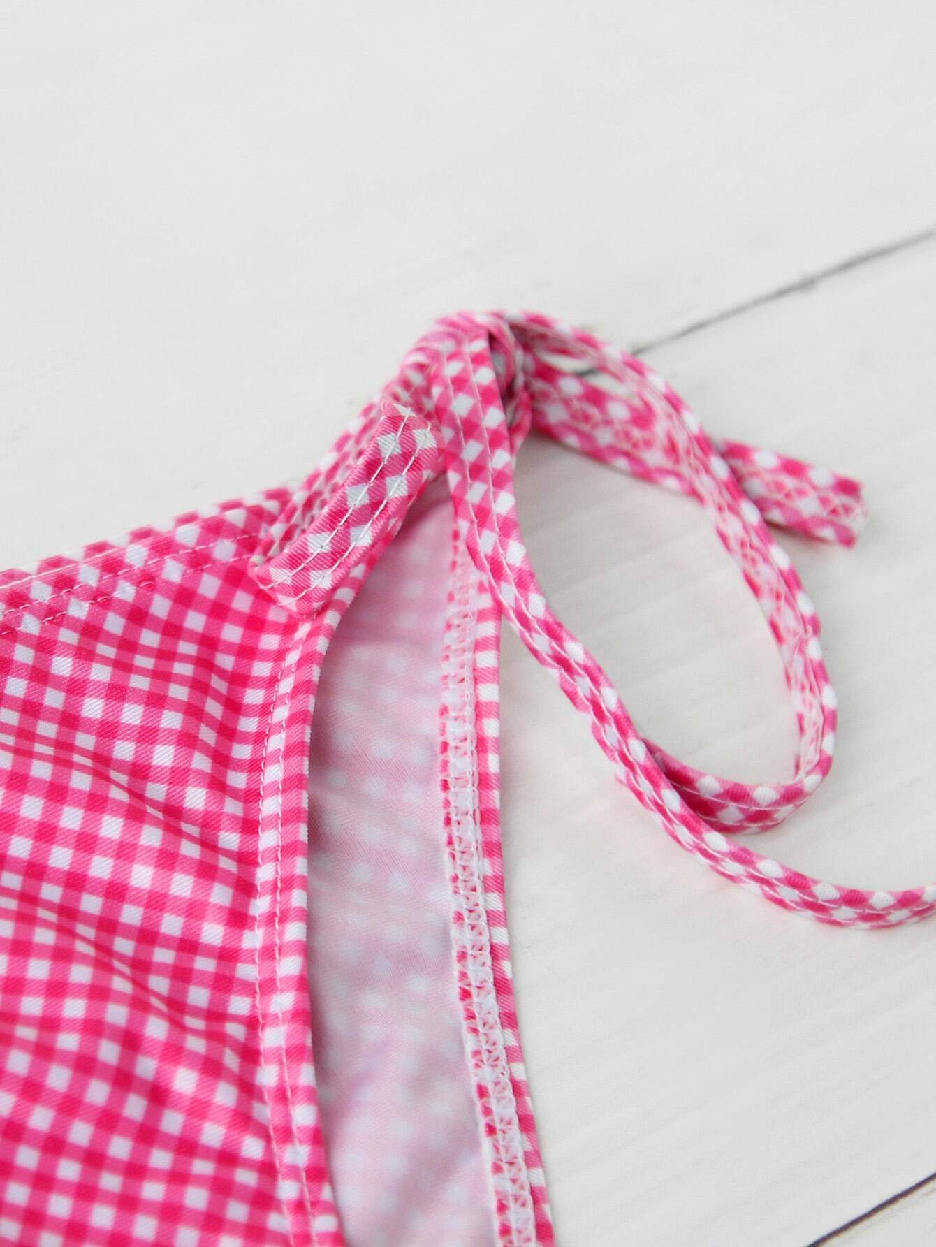 Gingham Side Tie Halter Bikini Set Shein Sheinside