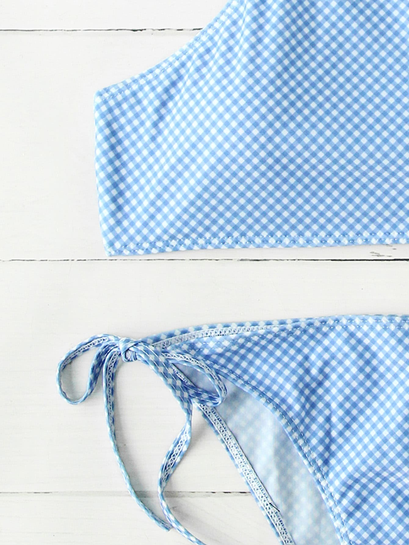 Gingham Print Side Tie Bikini Set Shein Sheinside