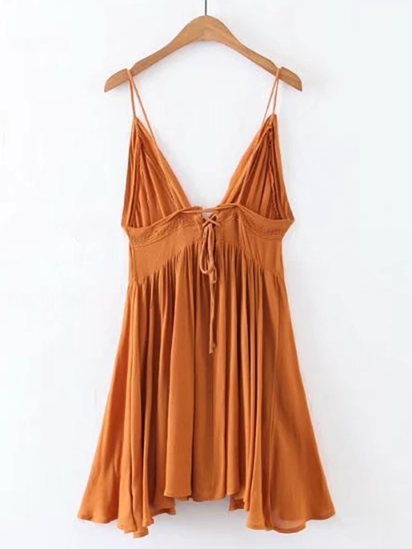 Cami Straps Contrast Lace Pleated Dress Shein Sheinside