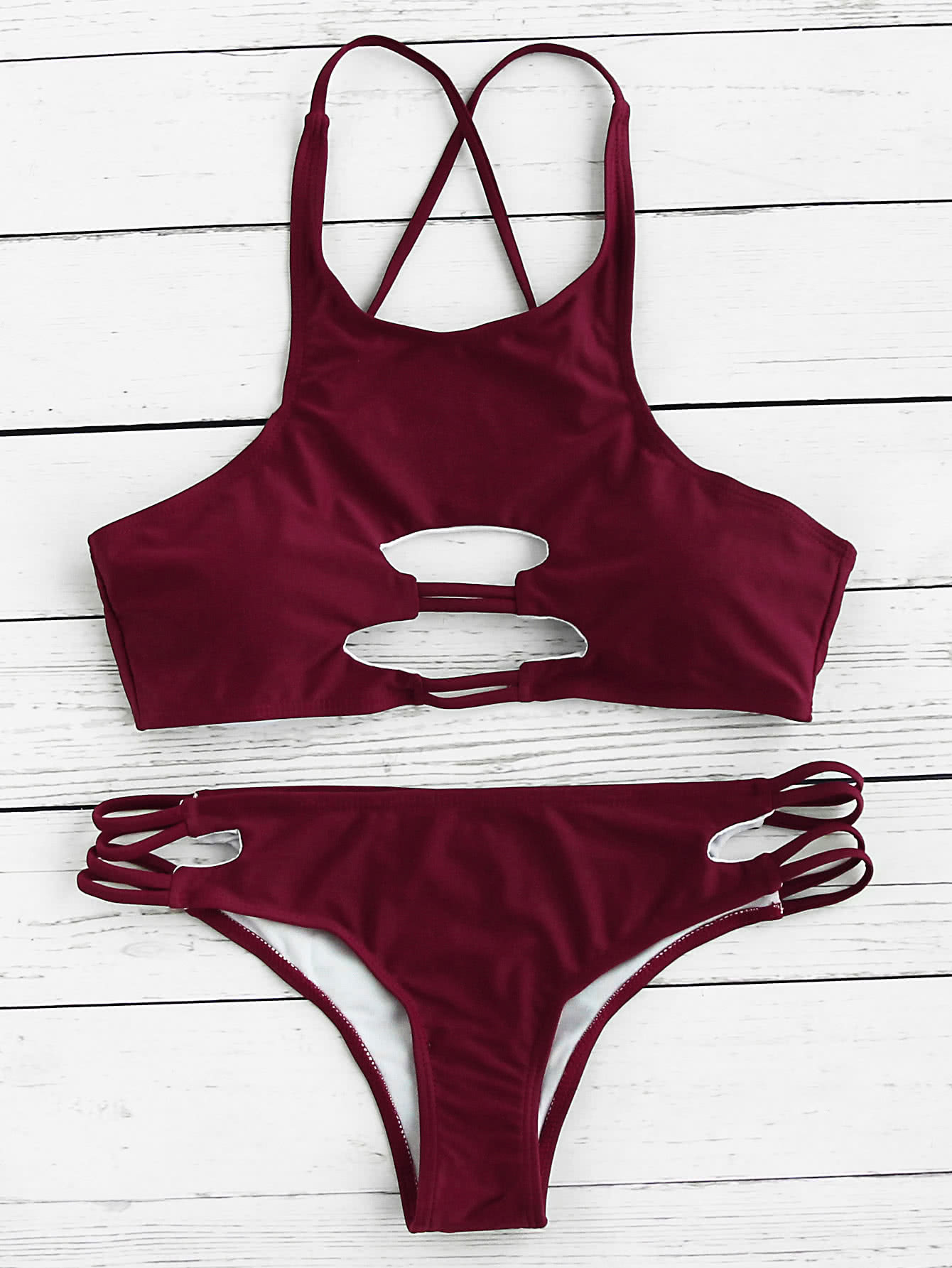 Cutout Front Cross Back Bikini Set Shein Sheinside
