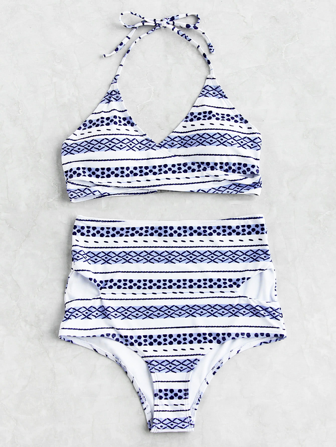 Graphic Print Cutout High Waist Bikini Set Shein Sheinside