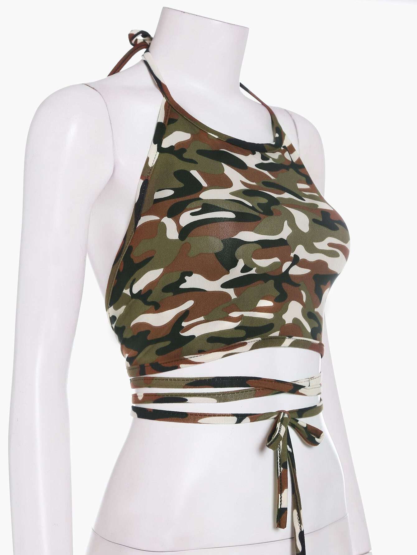 Camo Print Crisscross Tie Detail Crop Halter Top Shein Sheinside
