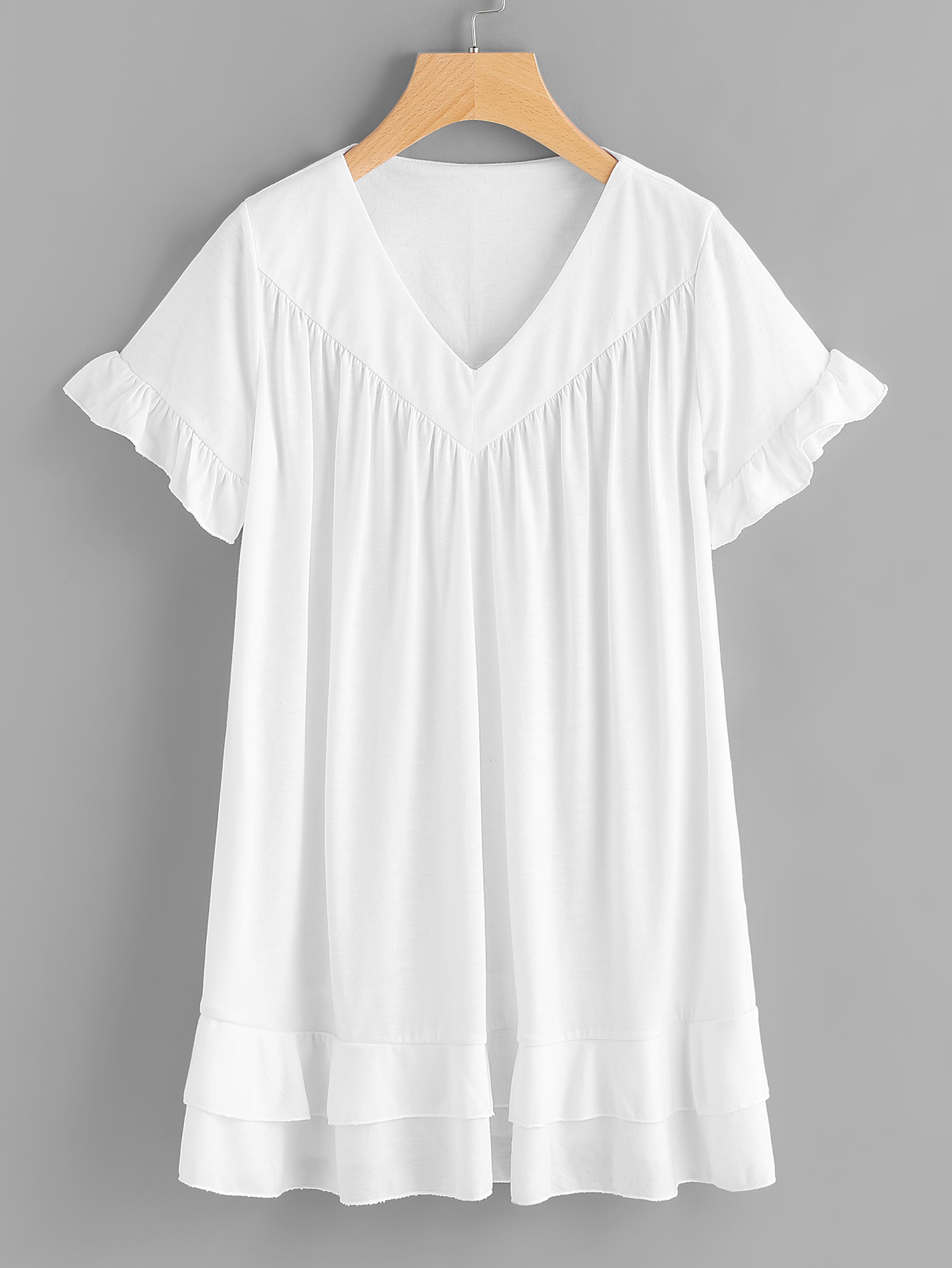 V Neckline Frill Trim Tee Dress Shein Sheinside