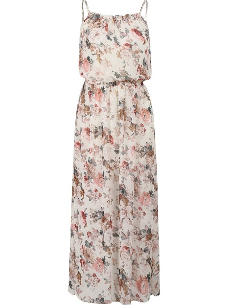 Apricot Spaghetti Strap Floral Maxi Chiffon Dress Shein Sheinside