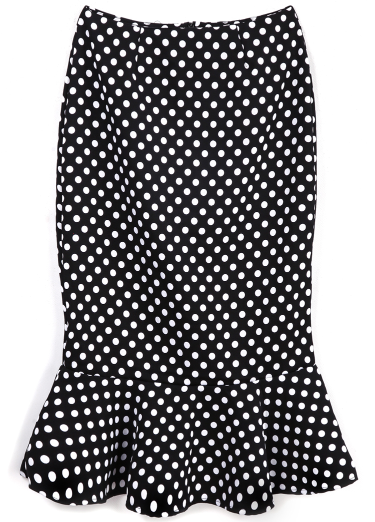 Black Slim Polka Dot Ruffle Skirt Shein Sheinside