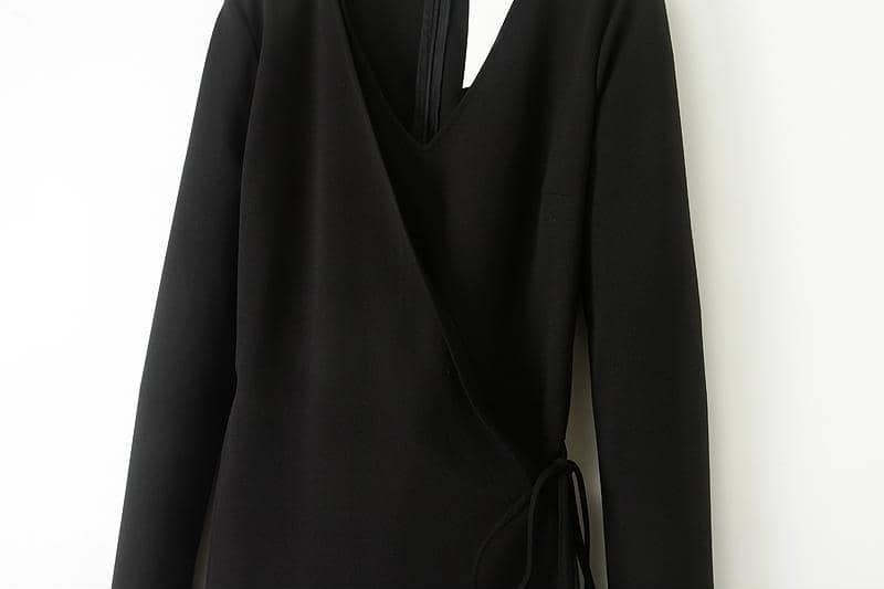 Black V Neck Long Sleeve Bandage Jumpsuit Shein Sheinside