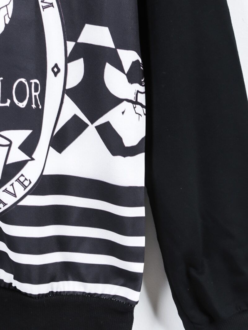Black Long Sleeve Skull Print Striped Sweatshirt Shein Sheinside