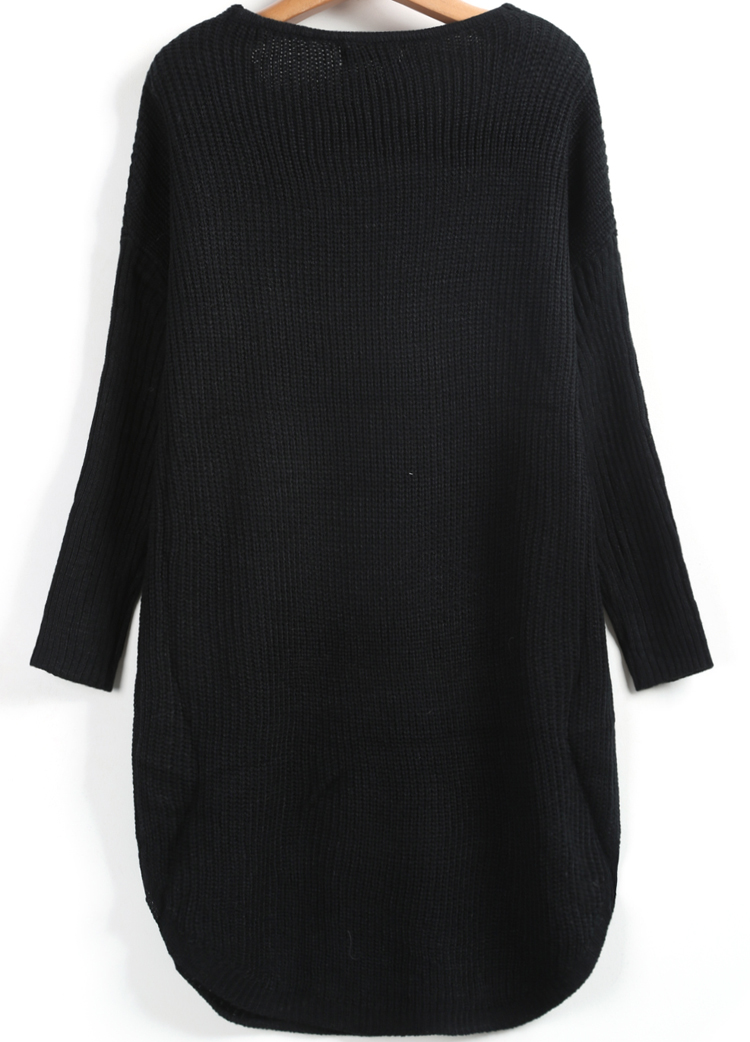 Black V Neck Long Sleeve Loose Sweater Shein Sheinside