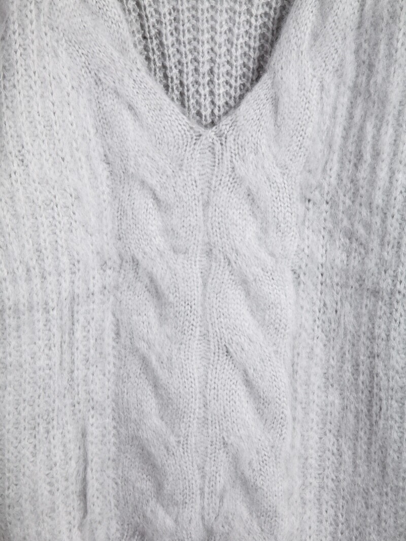 Grey V Neck Loose Cable Knit Sweater Shein Sheinside