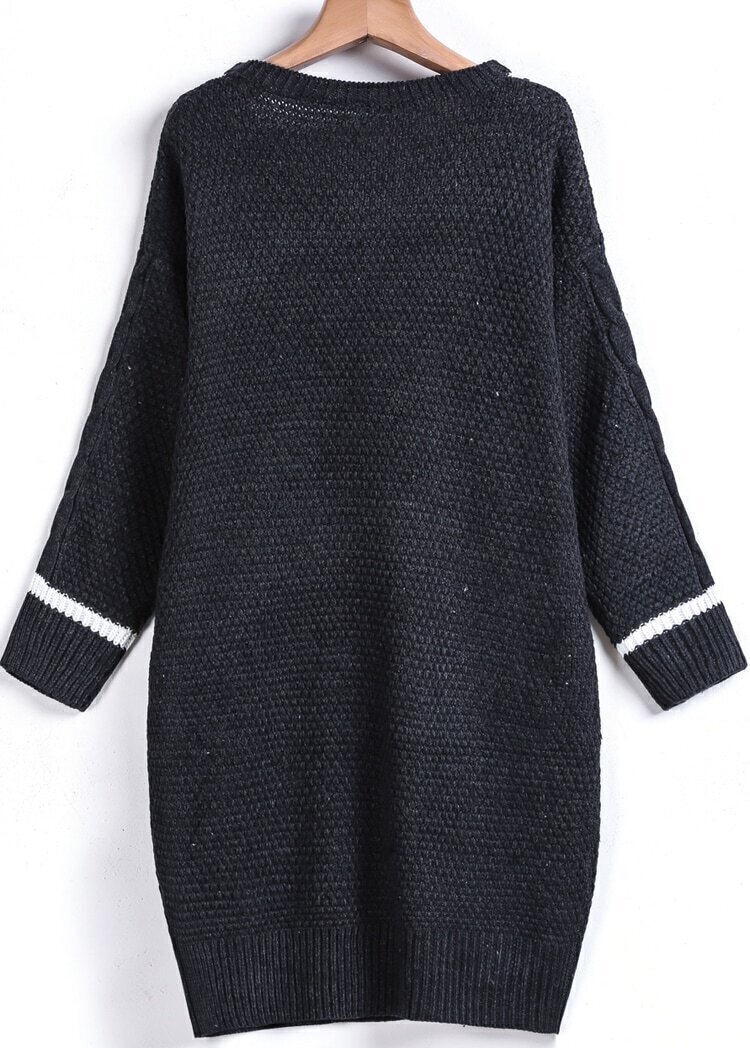 Grey V Neck Cable Knit Loose Sweater Shein Sheinside