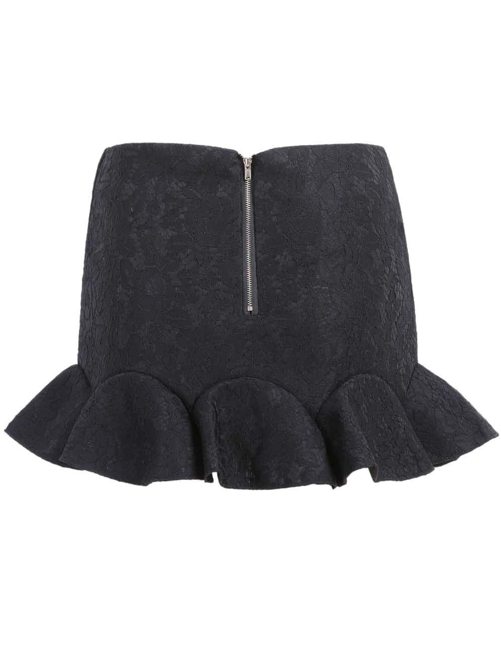Black Ruffle Bodycon Lace Skirt Sheinsheinside