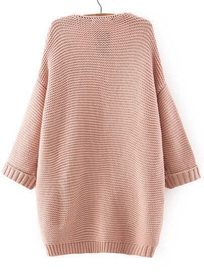 Pink Batwing Sleeve Pockets Knit Cardigan Shein Sheinside