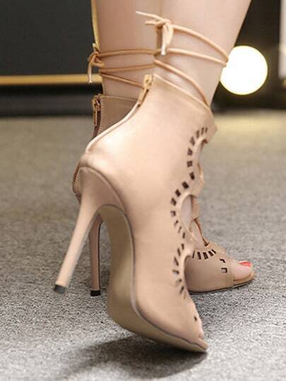 Apricot Peep Toe High Stiletto Heel Lace Up Sandals Shein Sheinside