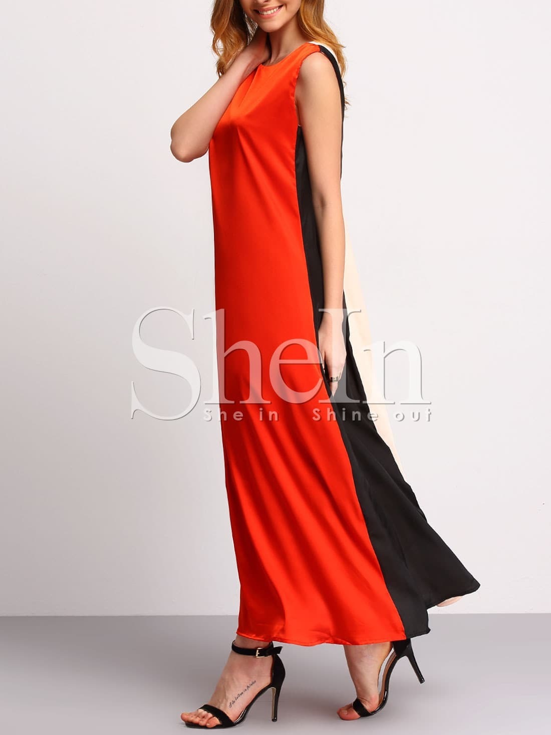 Color Block Sleeveless Maxi Dress Shein Sheinside