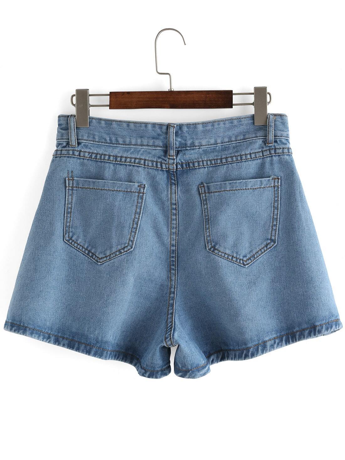 Wide Leg Light Blue Denim Shorts Sheinsheinside
