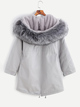 Grey Fuzzy Trim Drawstring Fleece Inside Hooded Coat | SHEIN USA