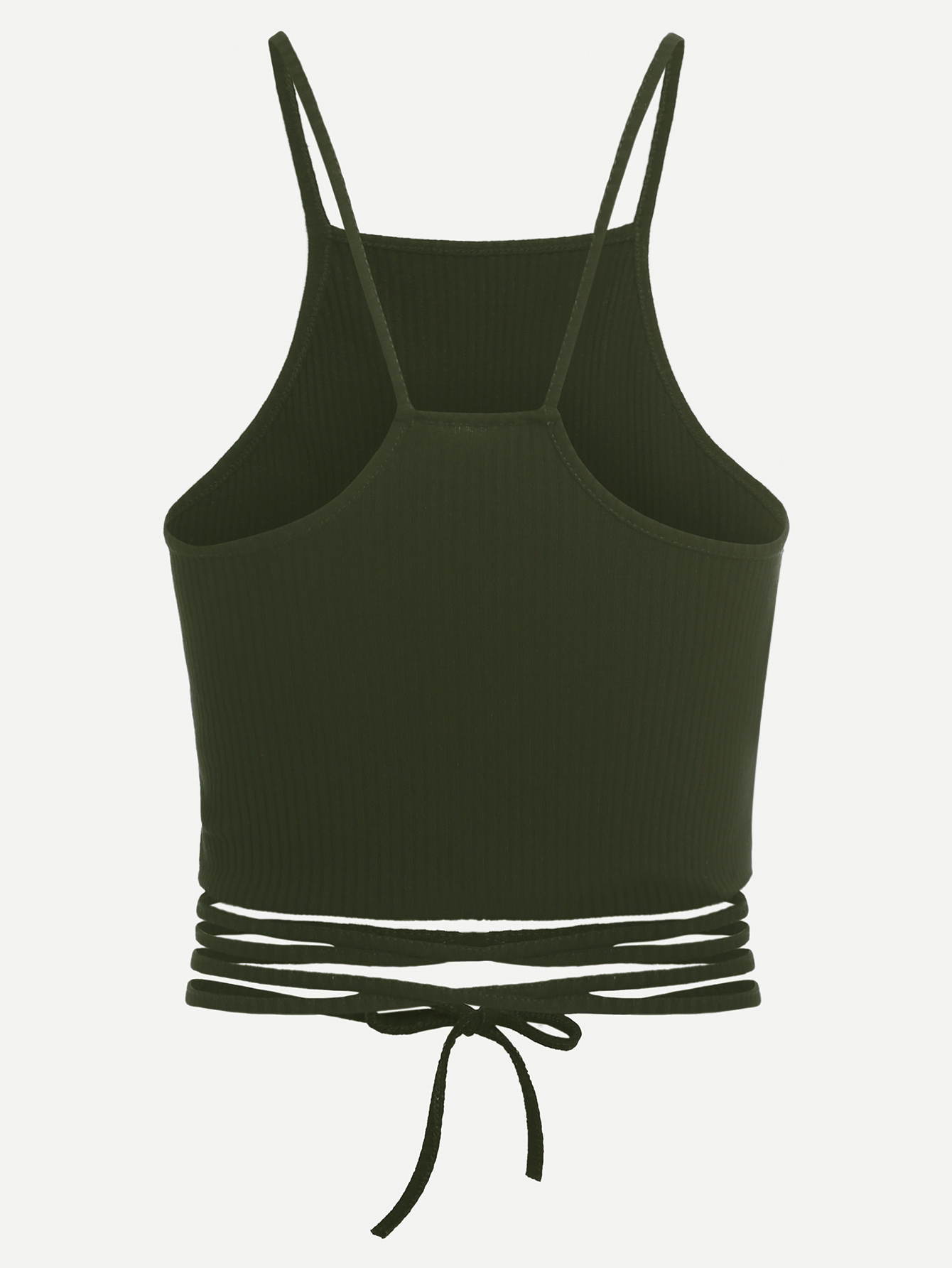 Army Green Lace Up Crop Cami Top Sheinsheinside
