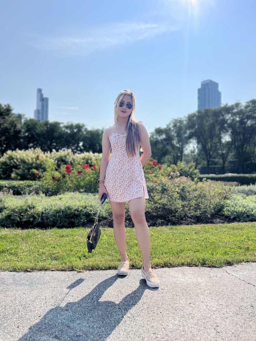 SHEIN PETITE Ditsy Floral Ruched Tie Shoulder Split Hem Cami Dress ...