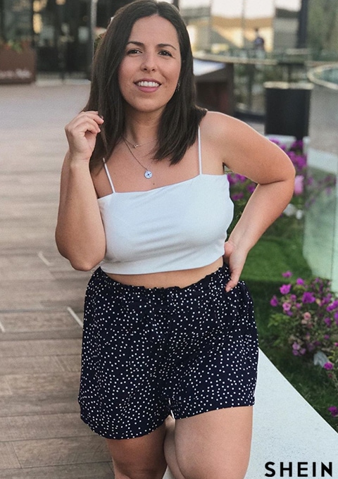 Shein Vcay Cami Top And Polka Dot Belted Paper Bag Waist Shorts Shein Usa