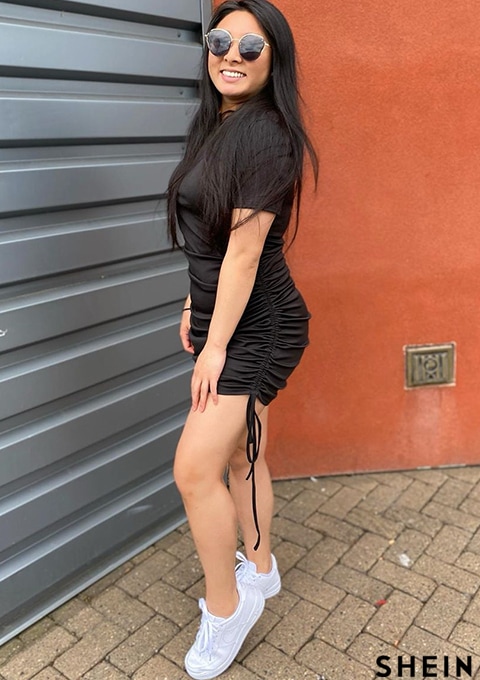 Side Drawstring Detail Solid Dress | Shein Usa