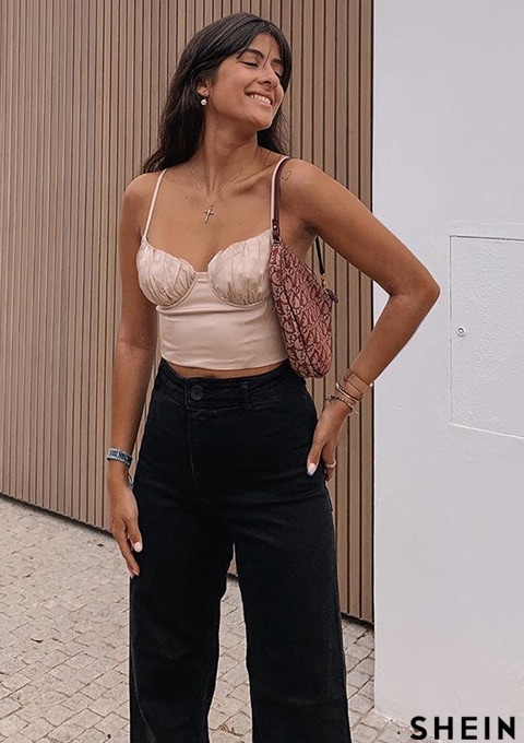 Shein Lace Up Back Ruched Bust Crop Cami Top Shein Usa