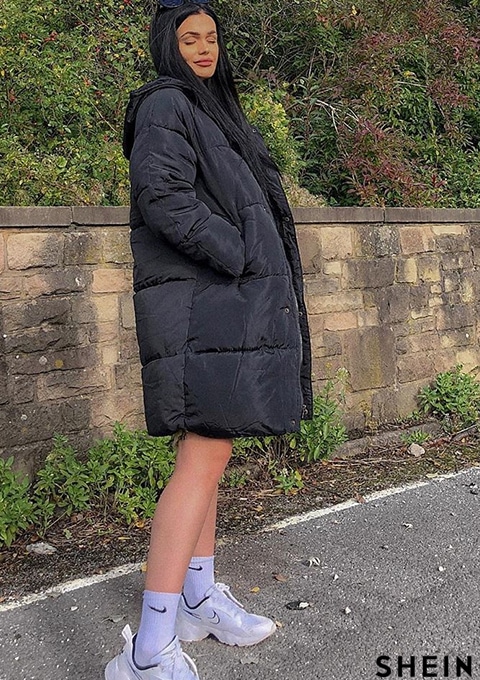 Shein Lune Single Breasted Hooded Puffer Winter Coat Shein Uk