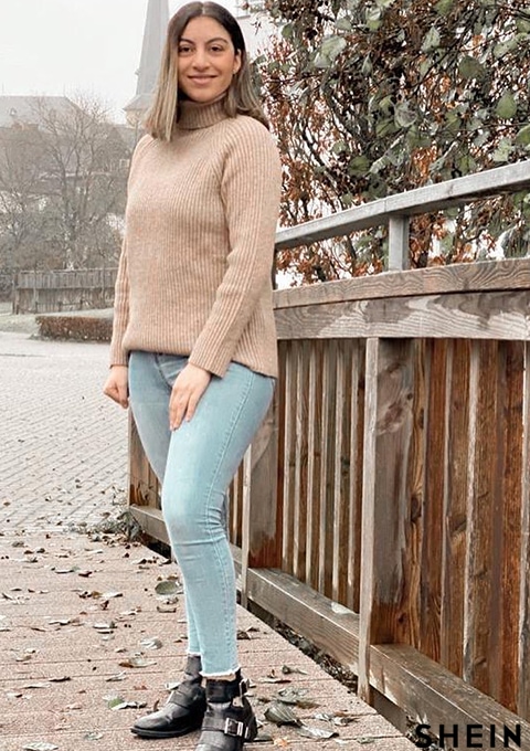 Shein Lune Turtleneck Ribbed Knit Sweater Shein Usa